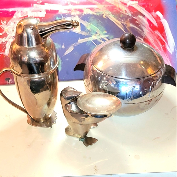 vtg art deco barware | Dining | Art Deco Penguin Chrome Barware Cocktail Shaker Server Dish Ice ...